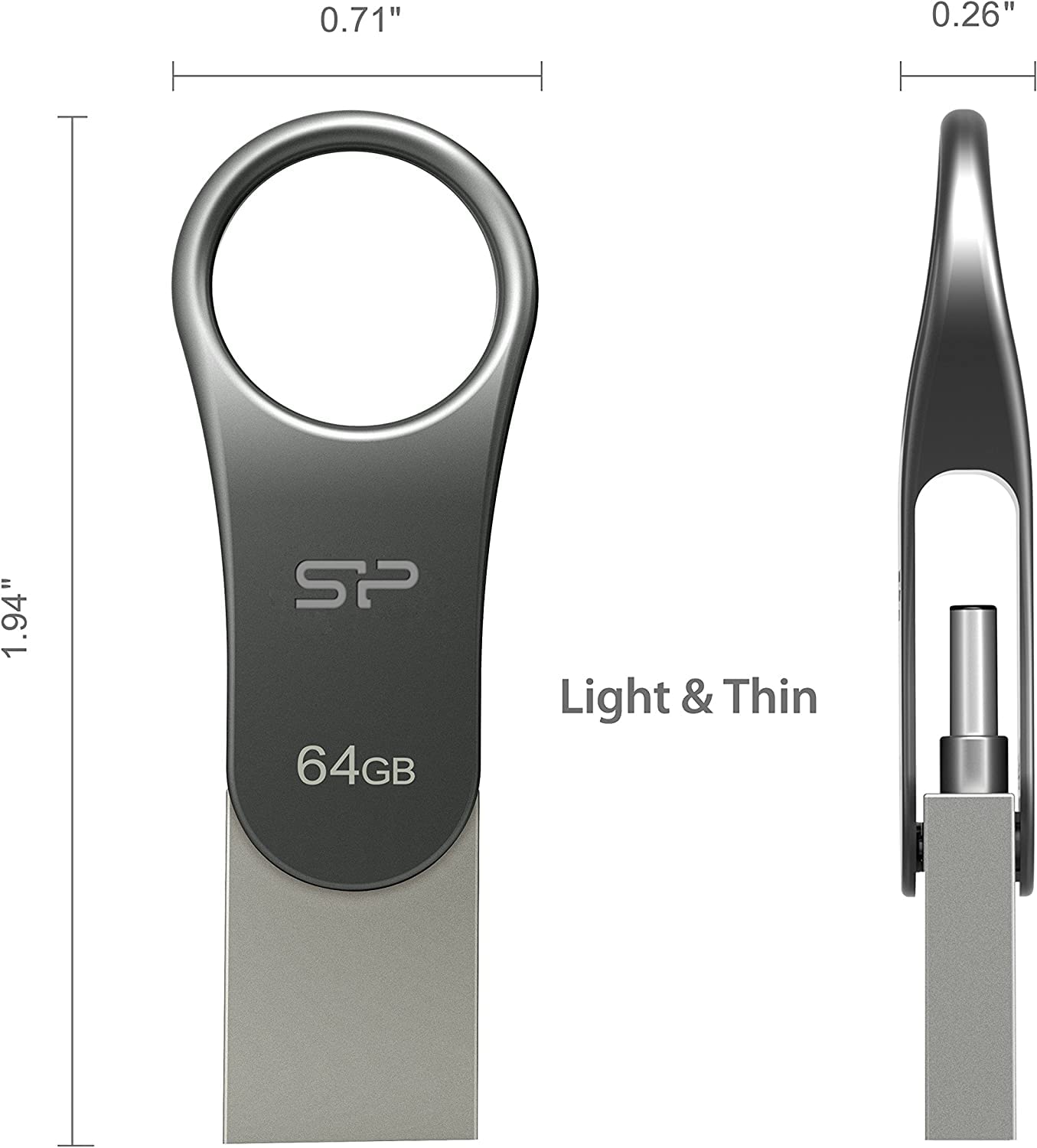 Silicon Power 32GB USB 3.0 (USB 3.1 Gen1) Type C Swivel Dual Flash Drive (SP032GBUC3C80V1S)