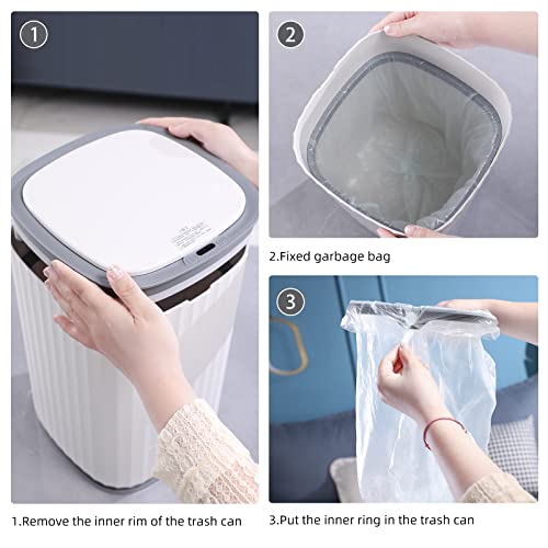 MOPALL Rechargeable Bathroom Trash Can,Motion Sensor Trash Can Automatic Touchless,White 3.5 Gallon Smart Garbage Can with Lid,Auto-Adsorption Slim Small Waste Basket for Bedroom,Bathroom,Kitchen