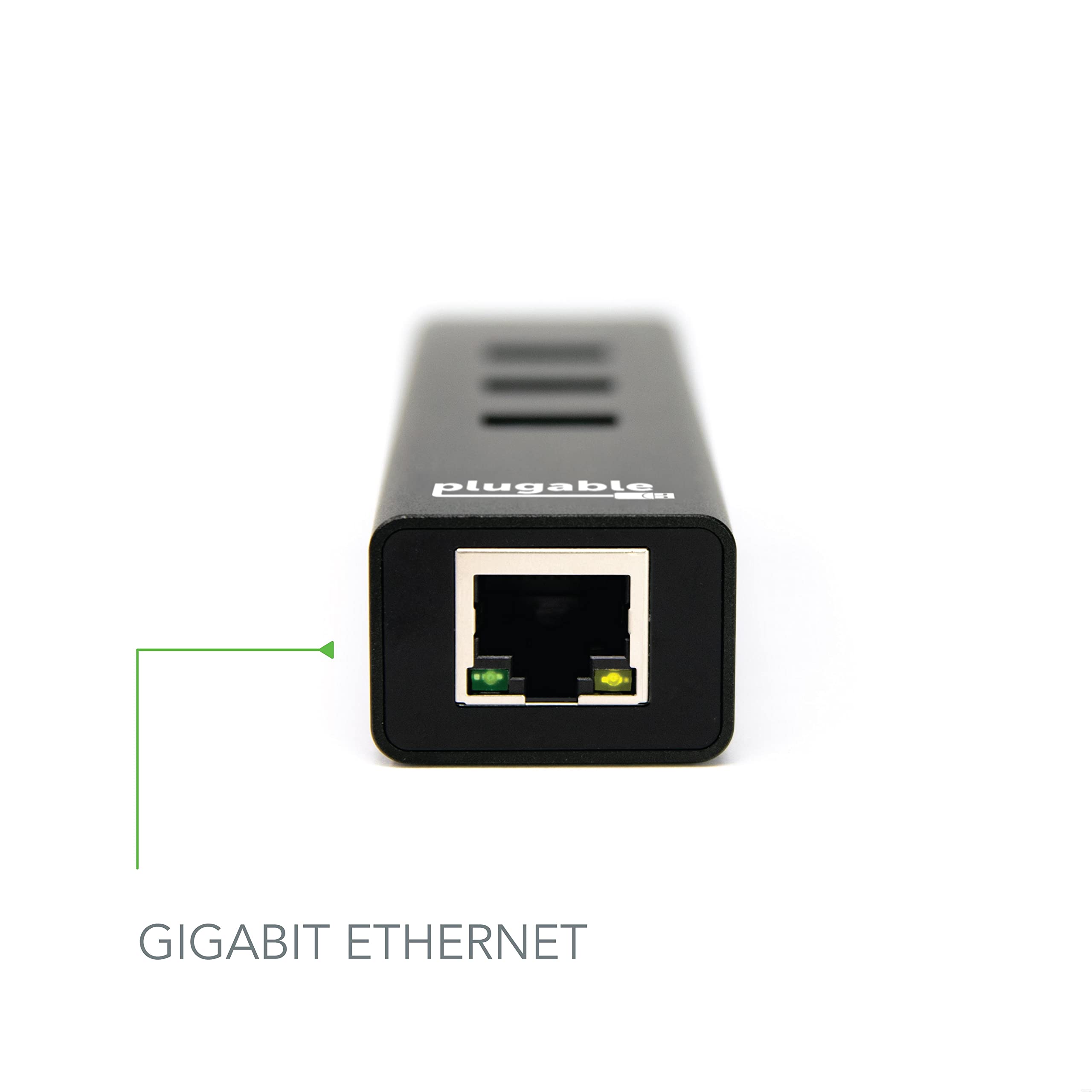 Plugable USB Hub with Ethernet, 3 Port USB 3.0 Bus Powered Hub with Gigabit Ethernet Compatible with Windows, MacBook, Linux, Chrome OS, Includes USB C and USB 3.0 Cables