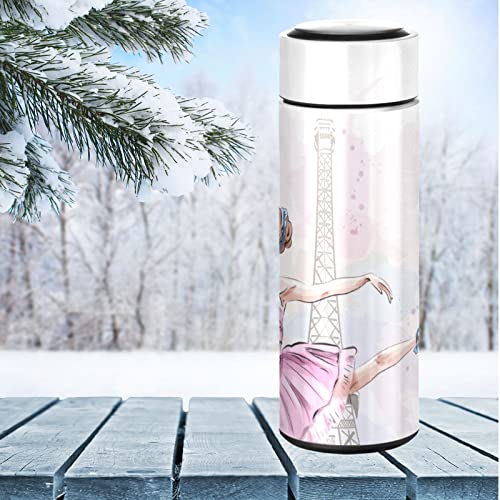 CaTaKu Eiffel Ballet Dancer Water Bottle Insulated 16 oz Stainless Steel Flask Thermos Bottle for Coffee Water Drink Reusable Wide Mouth Vacuum Travel Mug
