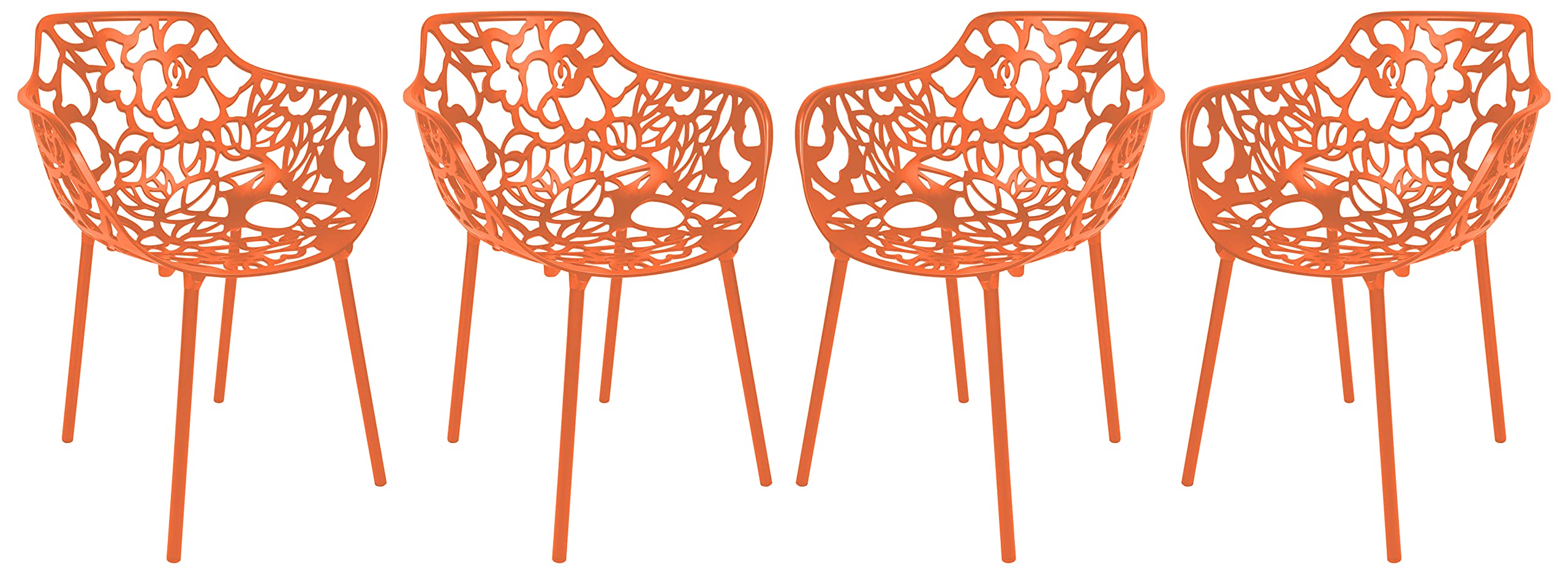 LeisureMod Devon Modern Aluminum Indoor-Outdoor Stackable Side Dining Armchair Set of 4, Orange