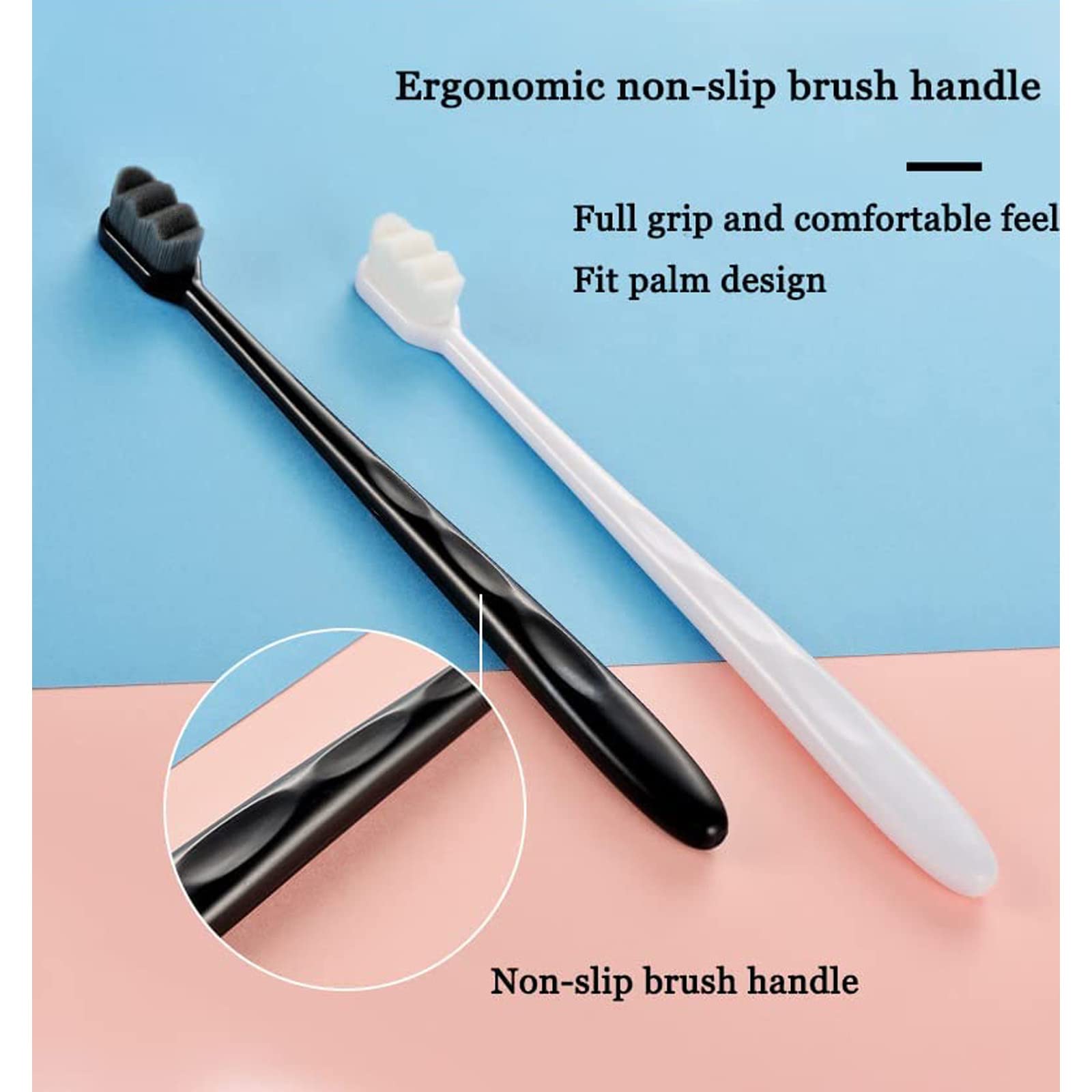 BREVI Nordic-Inspired Premium Nano Toothbrush, Extra Soft Toothbrush with 20000 Soft Bristles, Ultra-fine Soft Toothbrush for Sensitive Gums and Teeth (2PCSpink+Green-Wave)
