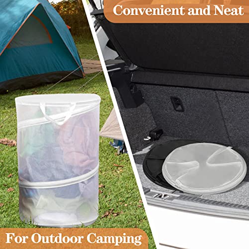 Collapsible Round Popup Laundry Hamper with Lid 2PCS Set, White & Black Foldable Mesh Laundry Basket with Reinforced Carry Handles Solid Bottom, Large Double Clothes Hamper for College Dorm Travel