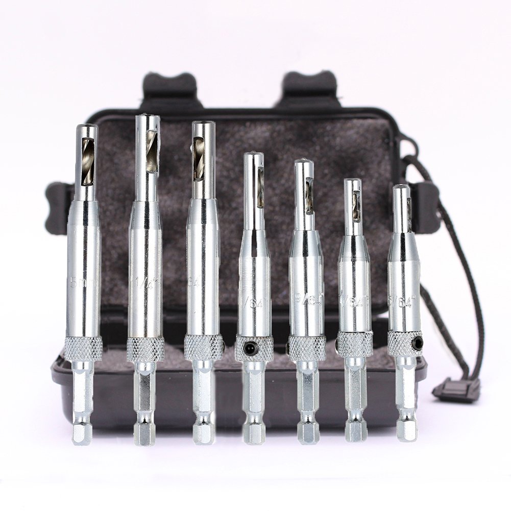 GORCHEN Center Drill Bit Set Self Centering Hinge Hole Drilling Tool Kit Woodworking Hinge Drilling Assortment 5 Sizes 7 Pcs