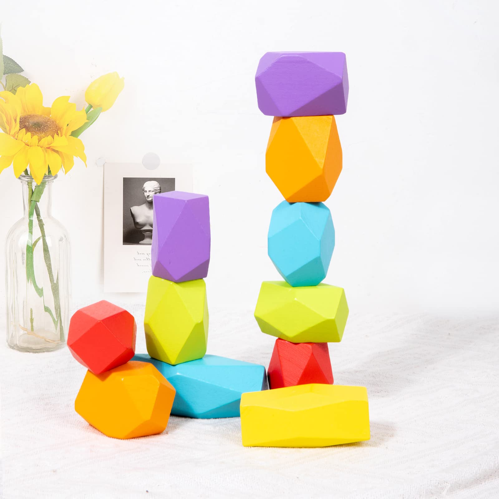 Auvewilo Wooden Stacking Stones Toy, Balancing Educational Game for Kids