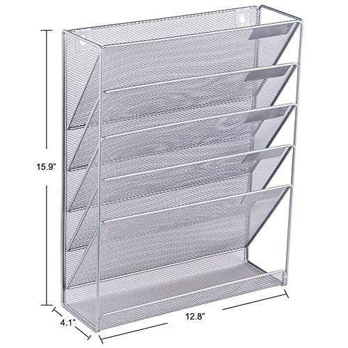 Easepres File Organizer Mesh 5-Tier Black Hanging File Organizer Vertical Holder Rack for Office Home, Silver