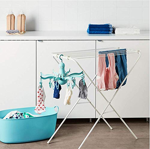 DODXIAOBEUL PRESSA 8-Claw Octopus Hanging Dryer 16 Clothes pegs, Easy to fold and Place -Turquoise