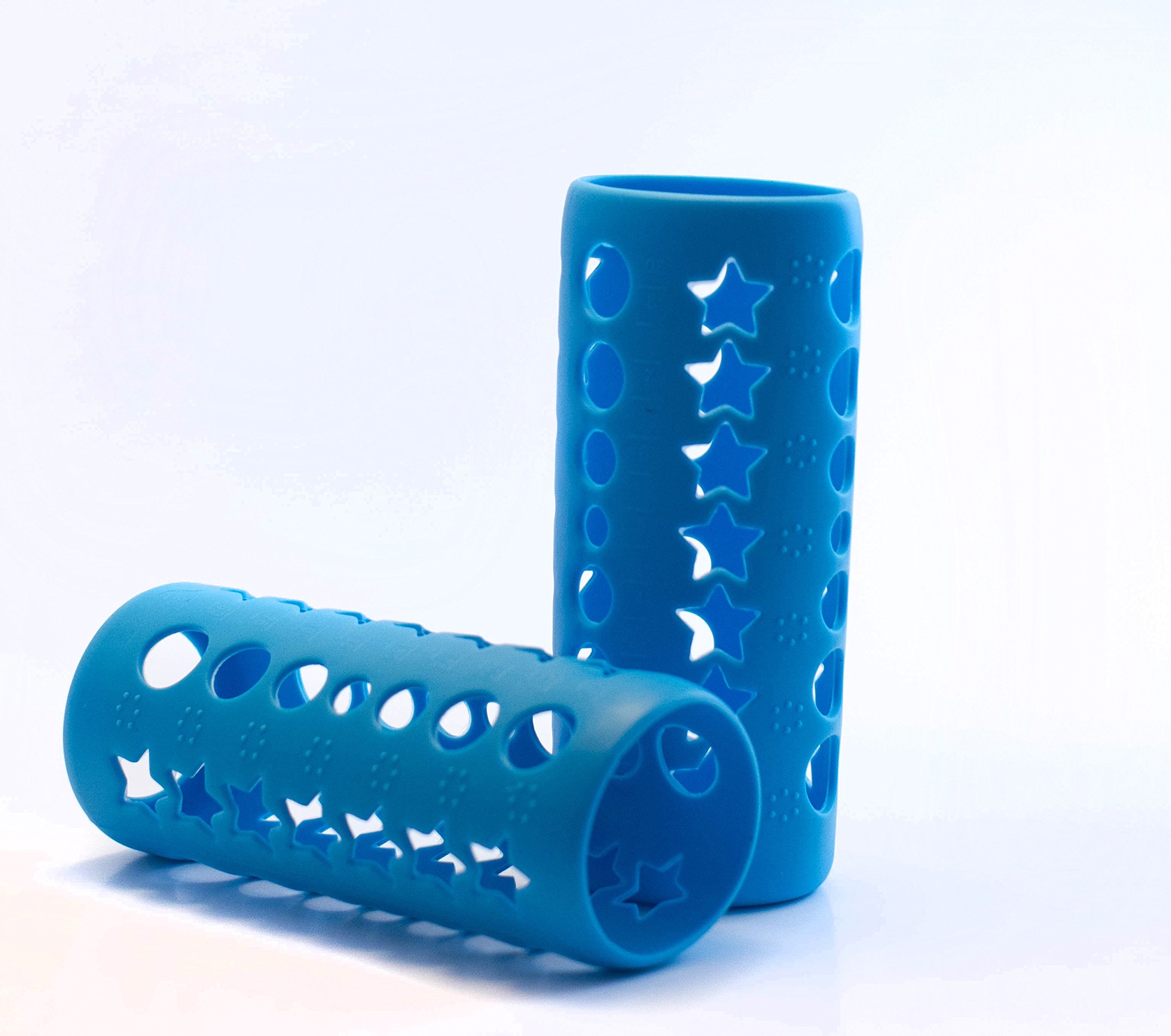 Silicone Glass Baby Bottle Cover by HNR - 2 Pack Blue