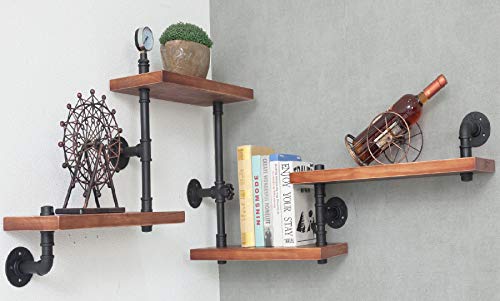 DOFURNILIM Industrial Rustic Wall Wood Pipe Ladder Floating Shelves - DIY Modern Storage Shelving Bookshelf for Bathroom Kitchen Office Home – Steampunk Bookcase (Floating Ladder shelves-51.18“W)