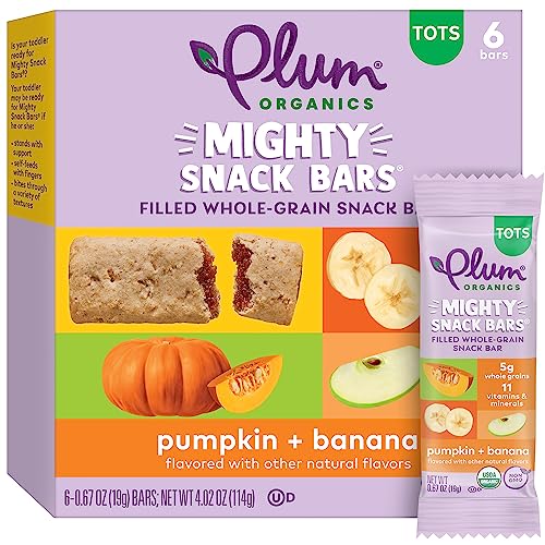 Plum Organics Mighty Snack Bars - Pumpkin and Banana - 0.67 oz Bars (Pack of 48) - Organic Fruit and Vegetable Toddler Food Snack Bars