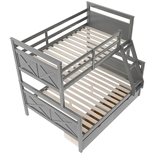 DEYOBED Twin Over Full Wooden Bunk Bed Convertible into 2 Beds with Storage Drawers - Ideal for Kids, Teens, and Adults - Space-Saving and Stylish Bedroom Solution