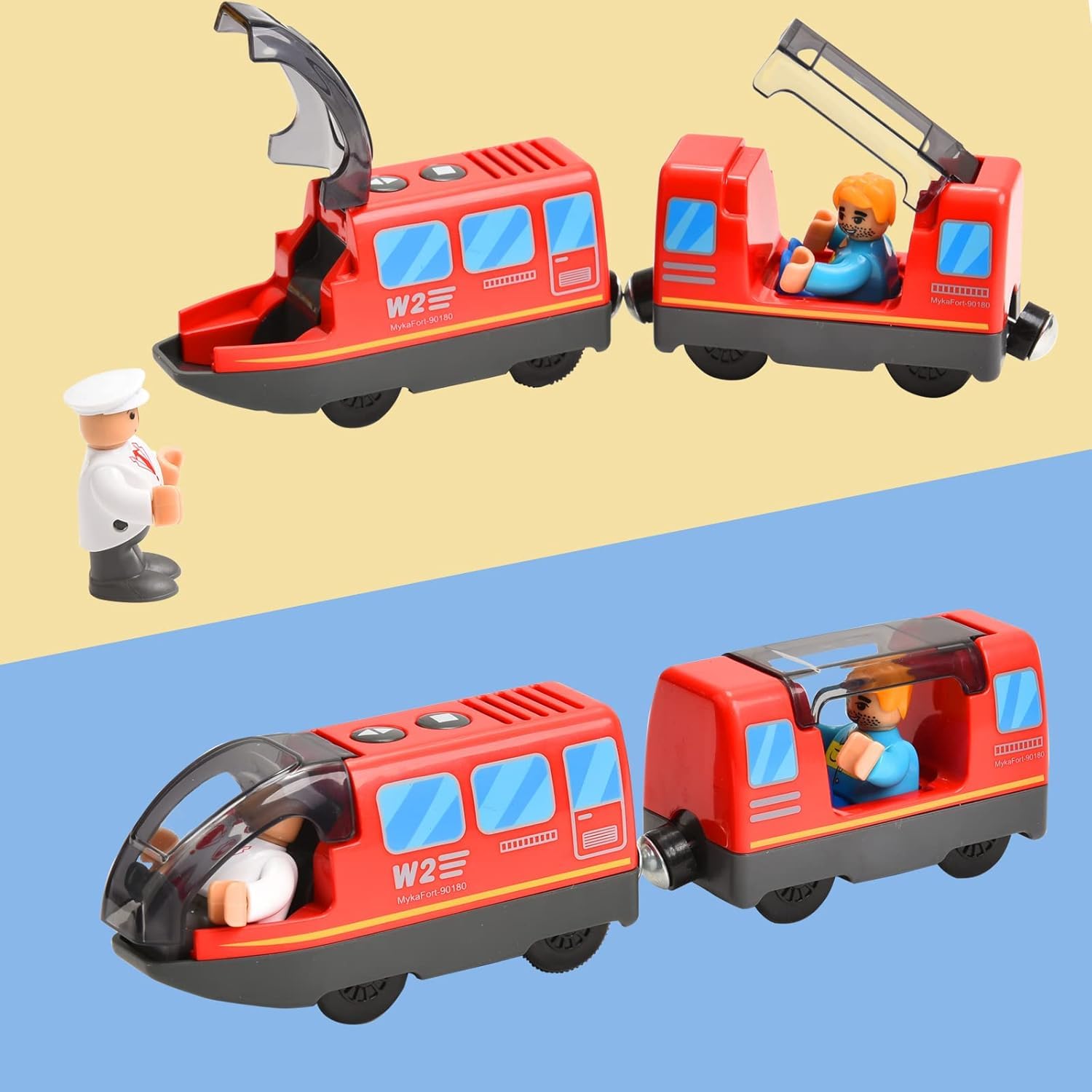 Giant bean Battery Operated Action Locomotive Magnetic Train Set for Wooden Train Tracks, Powerful Engine Compatible, Wood Train Track Toys for Kids 3+