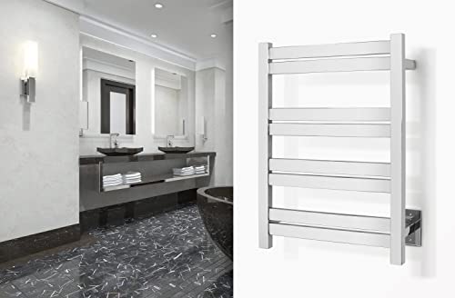 WarmlyYours Radiant Electric Heated Towel Warmer Rack, Hardwired, Integrated On/Off Switch with Light, Stainless Steel, Polished
