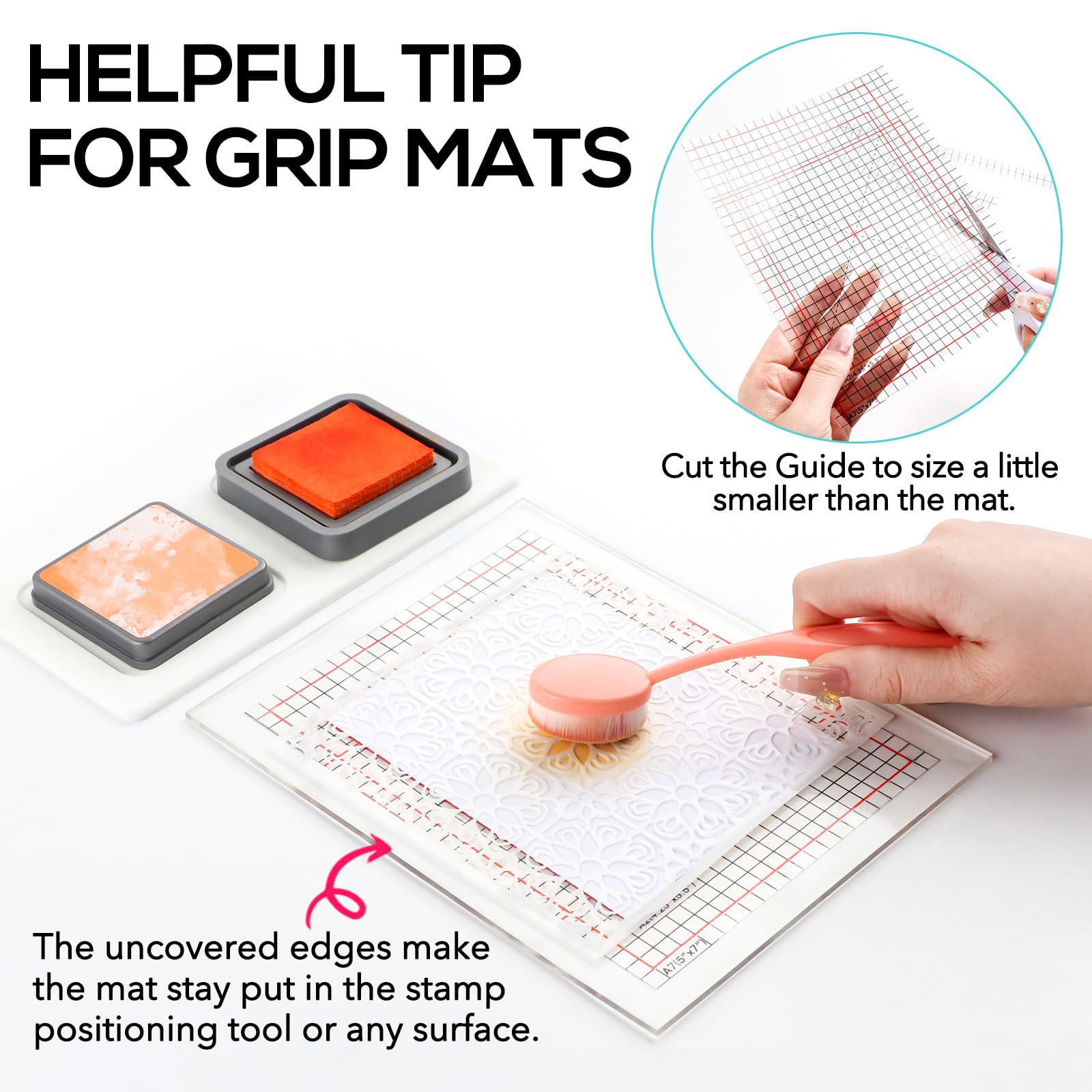 Briartw 4.75x6 Grip Mat with Printed Guides,Multi-Use Non-Slip Sticky Mats Fit in Mini-size Stamp Positioning Tool,Photopolymer Mat for Centering & Aligning Tape-free Stenciling Ink Blending