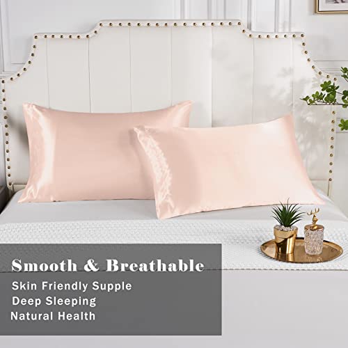 FOX-TECH Satin Pillowcase for Hair and Skin Set of 2, Super Soft and Smooth Pillowcase with Envelope Closure, Silk Pillow Case Queen 2 Pack, 20β x 30β (Light Pink)