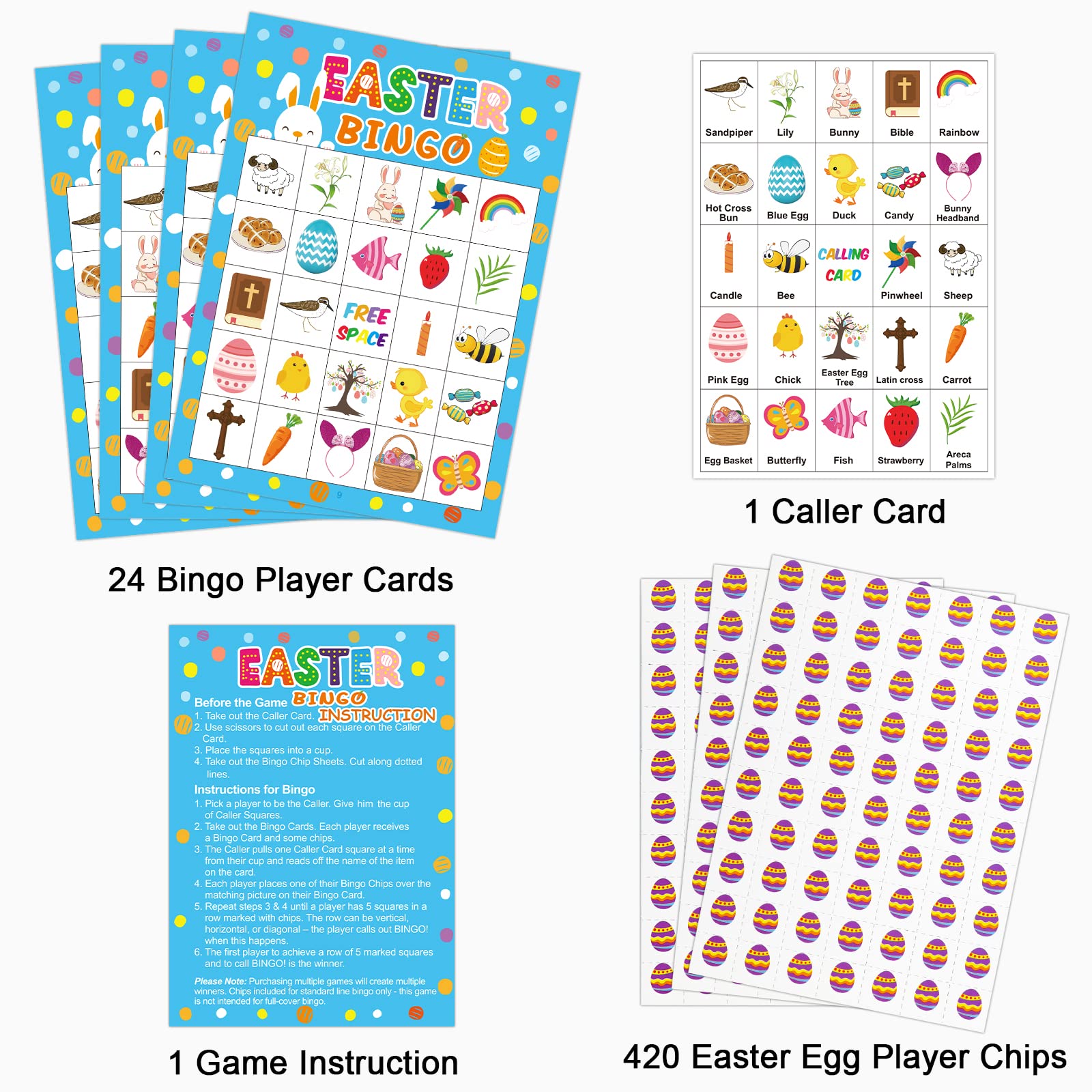 GIANTRUMP 24 Players Easter Bingo Card Games Fun Easter Party Games for School Classroom Family Activities Birthday
