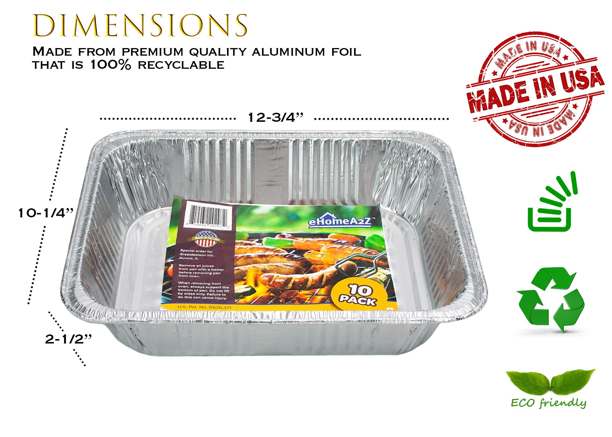 EHOMEA2Z Aluminum Pans Disposable Half Size (10 Pack) 9x13,Prepping, Roasting, Food, Storing, Heating, Cooking, Chafers, Catering, Crawfish Trays