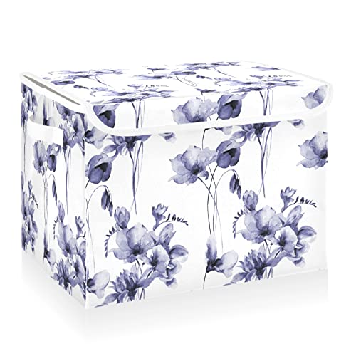CaTaKu Purple Poppy Storage Bins with Lids and Handles, Fabric Large Storage Container Cube Basket with Lid Decorative Storage Boxes for Organizing Clothes
