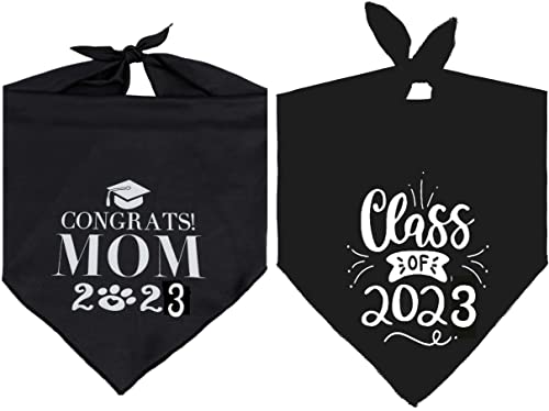 Dog Graduation Bandana 2 Pack, My Mom Graduated Dog Bandana and Class of 2023 Dog Scarf for Small Medium Large Dogs