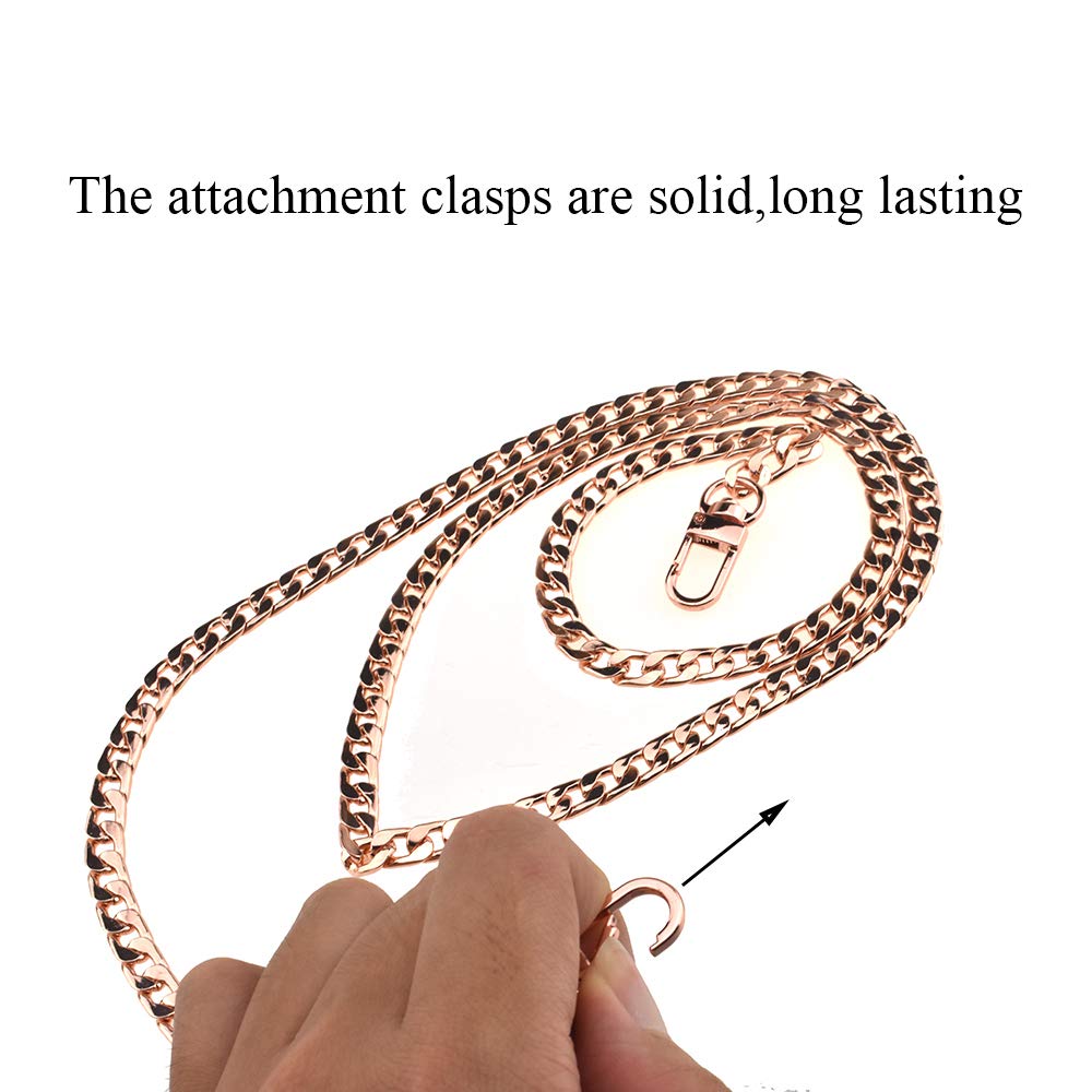 HAHIYO Mini Pochette Purse Chain Strap Slim Wide 7mm for LV Length 39.4 inches Extra Thick 2.6mm Rose Gold for Shoulder Cross Body Sling Handbag Wallet Clutch Comfortable Flat Metal Strap 1 Pack