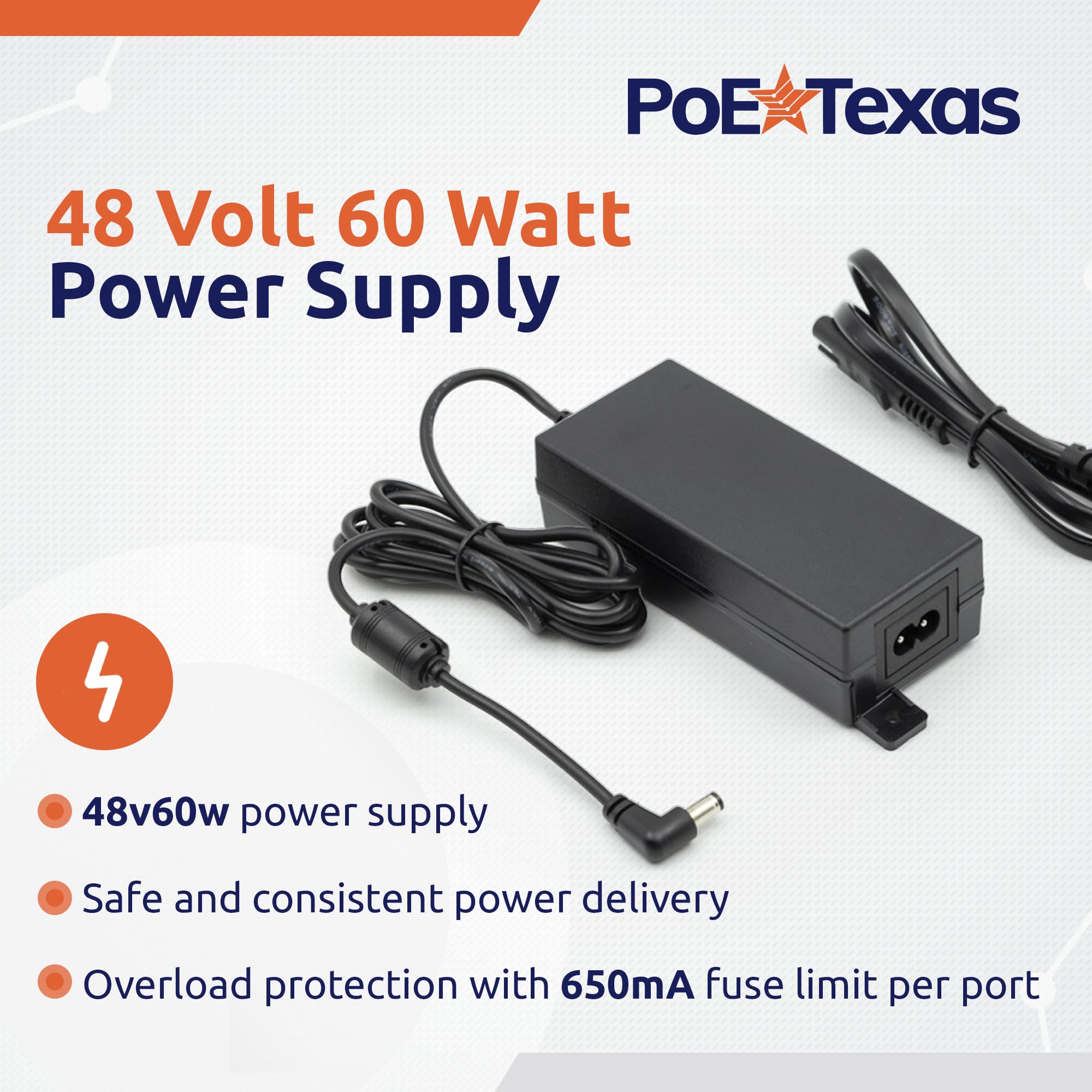 PoE Texas 12 Port PoE Injector with 48v60w Power Supply - 10/100 Data - Rack Mount - Add Passive Mode B 802.3af PoE to a Non PoE Switch for VoIP, WiFi AP, IP Camera, Security & Surveillance Systems