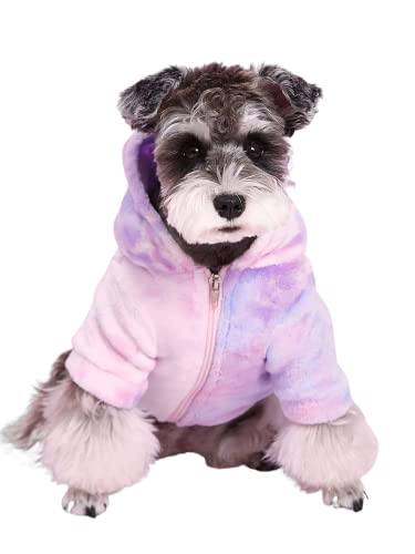 GORGLITTER Plush Dog Coat Tie Dye Puppy Hoodie Cat Flannel Zipper Warm Shirt Pet Clothes Purple Large