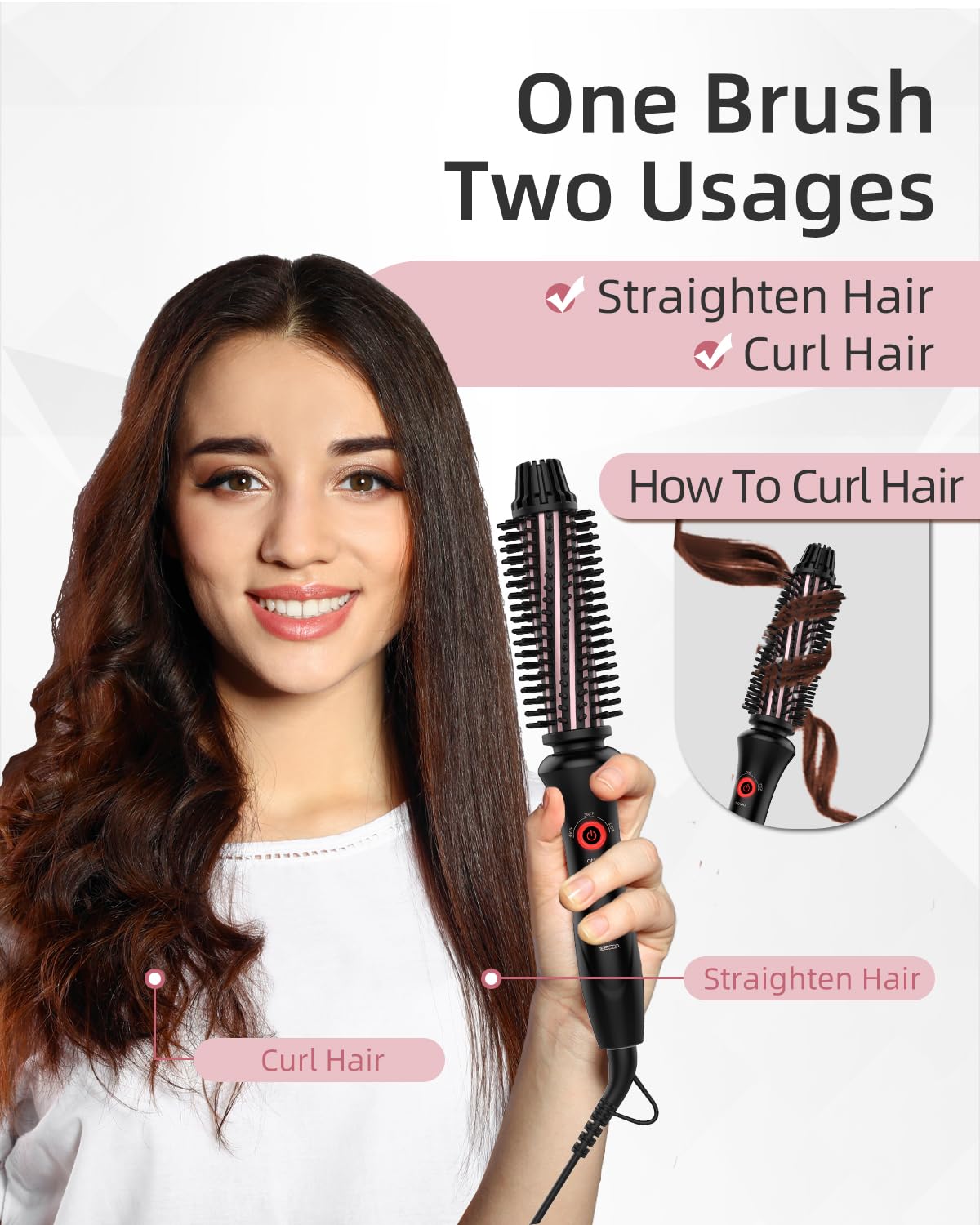 Curling Iron Brush 1 Inch, Heated Styling Round Brush Curling Iron Travel Dual Voltage,3 Temps Anti-Scald Hot Curling Brush Culer for Short Hair