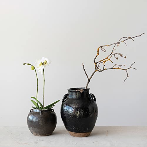 Creative Co-Op Found Decorative Clay Jar, Distressed Black, 7''