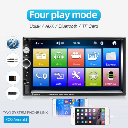 Double Din Car Stereo with Bluetooth and Backup Camera 7 inch HD Touchscreen Multimedia Car Audio Receivers Support FM USB TF Card AUX-in Mirror Link+Remote Control+Wireless Steering Wheel Control