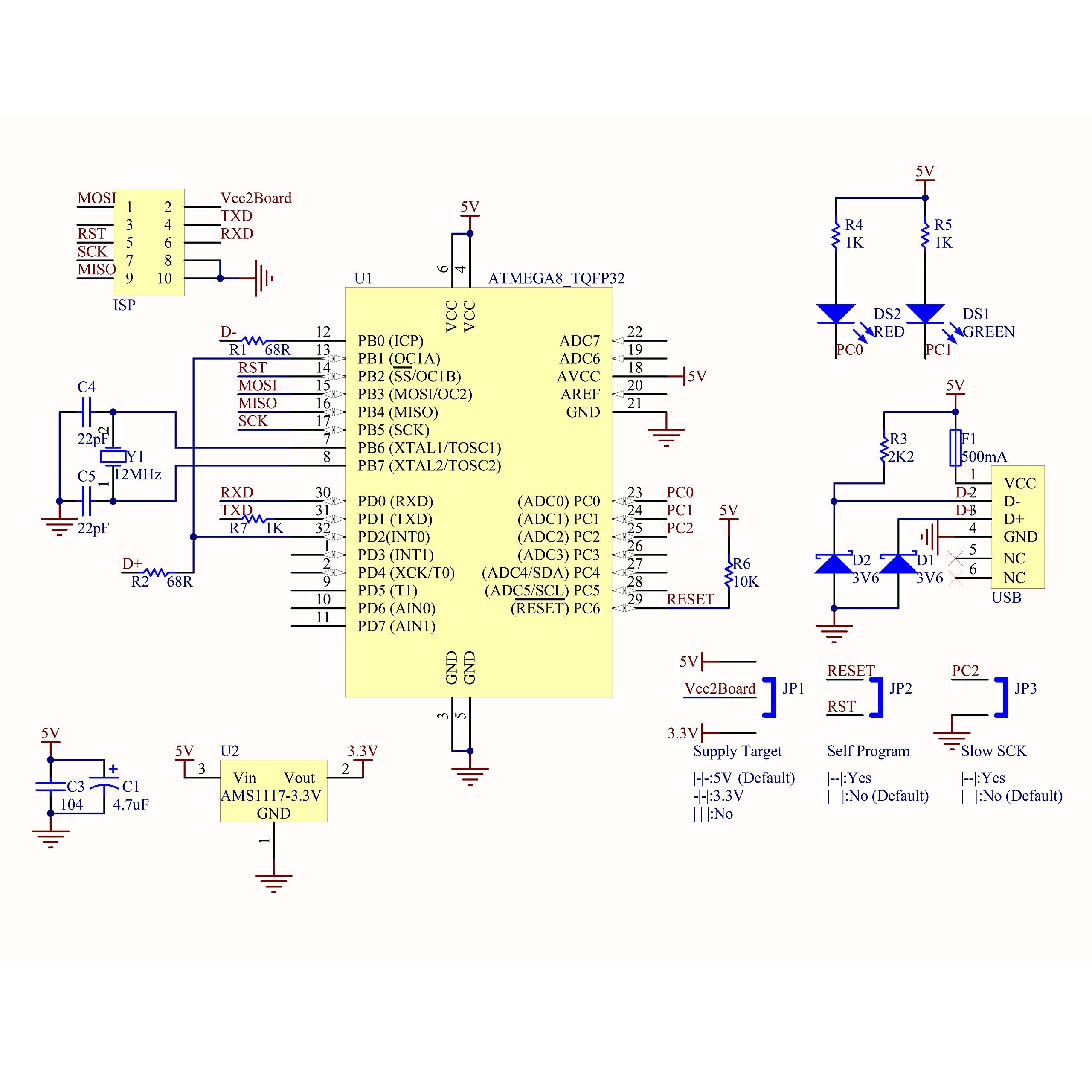 HiLetgo 51 AVR ATMEGA8 Programmer USBasp USB ISP 10 Pin USB Programmer 3.3V/5V with Cable