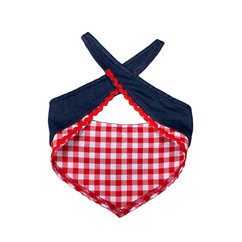 Doggy Parton Blue Printed Denim & Gingham Print Bandana for Pets, X-Small/Small (22120719)