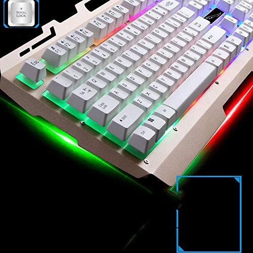 Rainbow LED Backlit Gaming Metal Keyboard Wired USB Laptop Backlight Mechanical Feel YANG1MN (Color : White)