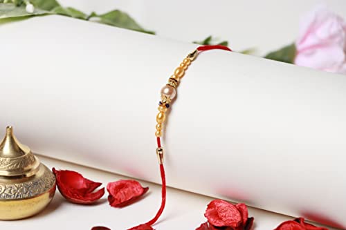 CHERKRAFT Pearl Rakhi for Brother Simple Rakhi for Small Bro Bhai Thread Bracelet Raksha Bandhan