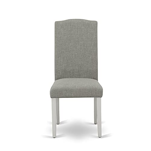 East West Furniture X027EN206-9 9-Piece Dinette Set - a Beautiful Modern Dining Table - 8 Lovely Parson Dining Chairs Nail Heads and High Back (Linen White Finish)