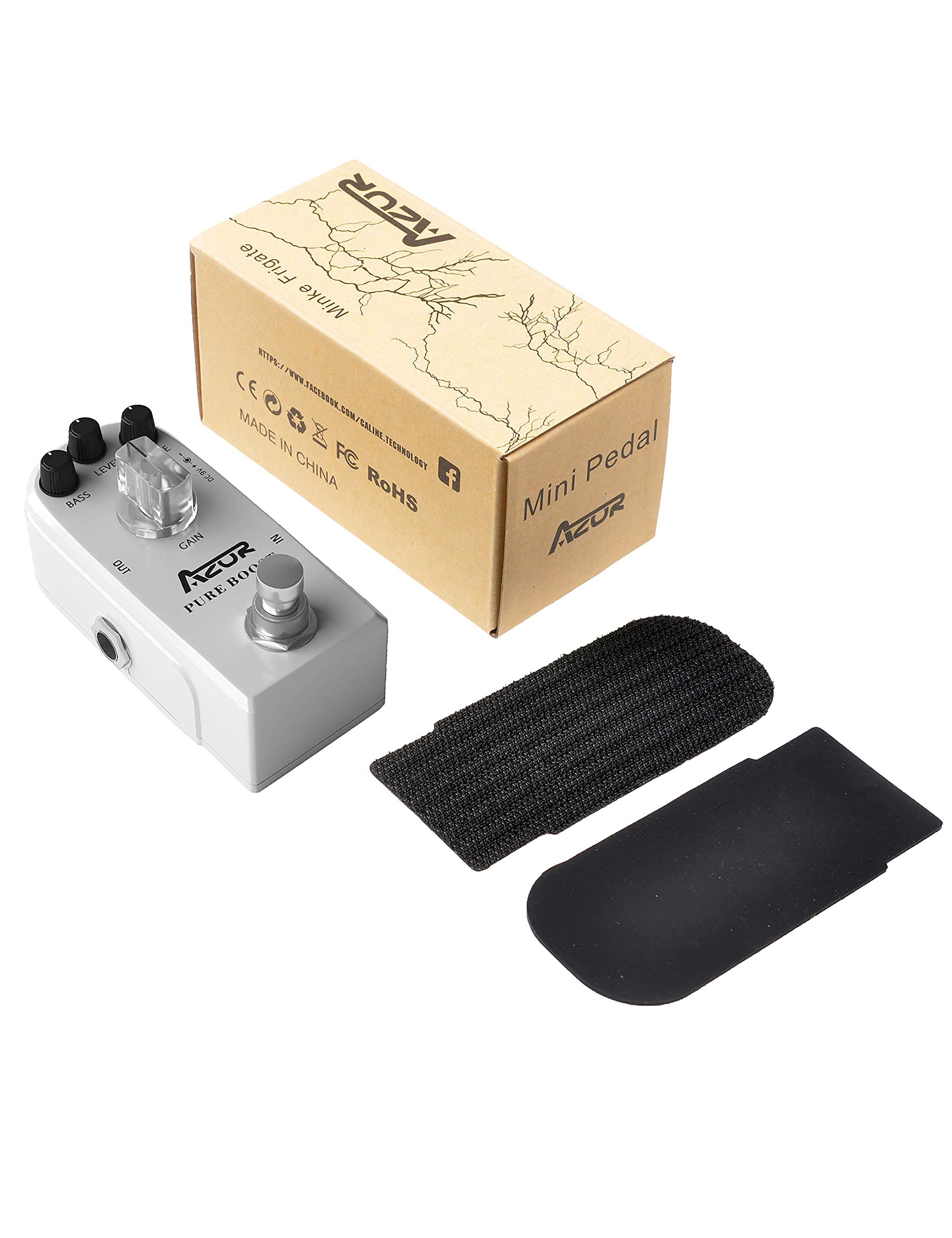 AZOR Pure Boost Guitar Effect Pedal with Guitar Effect Pedal Cables 3 Pack (Gold)