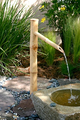 Bamboo Accents 36” Tall Outdoor Water Fountain with Pump, Easy Install in Pond or Garden, Handmade Smooth Natural Split-Resistant Bamboo