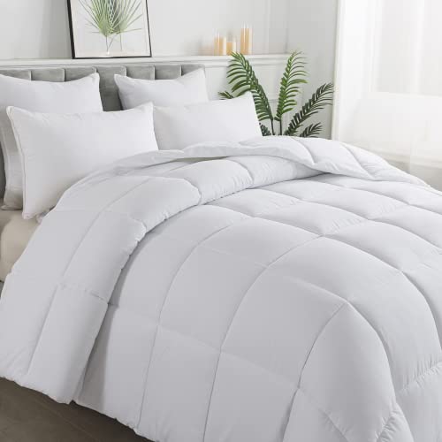 ELNIDO QUEEN Twin Comforter Duvet Insert - White Comforters Twin Size - All Season Fluffy Lightweight Down Alternative Comforter - Bedding Quilted Comforter - Twin Size(64×88 Inch)