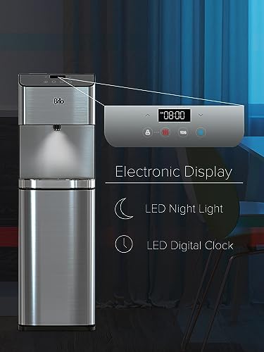 Brio Moderna Self Cleaning Bottleless Water Cooler Dispenser with Filtration β Adjustable Temperature β Digital Clock β LED Nightlight β Tri Temp Hot, Cold, and Room
