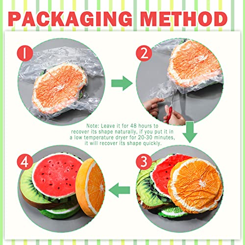 Coume 4 Pcs 15.7 Inch Round Fruit Pillows Stuffed Throw Pillows 3D Watermelon Kiwi Lemon Orange Decorative Floor Cushions Chair Toy Seat Floor Seat Cushions for Kids Couch Sofa Classroom