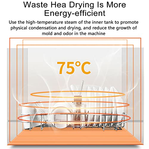 Countertop Dishwasher Portable Dishwasher Countertop Mini Dishwasher No Installation Dish Washer 1200W Smart Dish Washing Machine Home for Apartments Dorms RV (Gold)