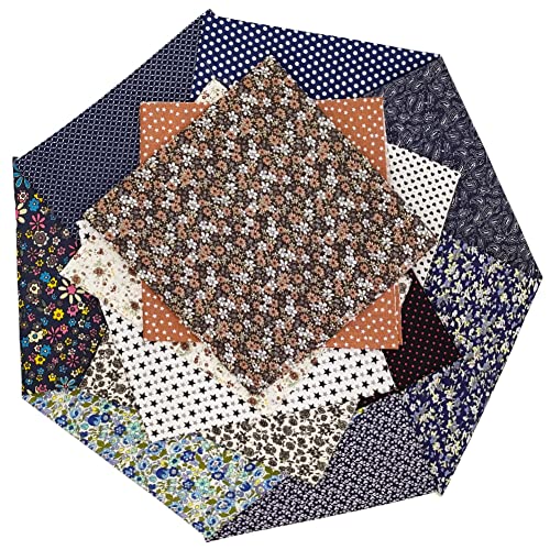 CJINZHI Fat Quarters Fabric Bundles, 14pcs 19.69x19.69inches(50x50cm) Cotton Fabric Quilting Squares lot Precut Patchwork Quarter Sheets for Sewing Patterns Bundle, Black Brown Floral