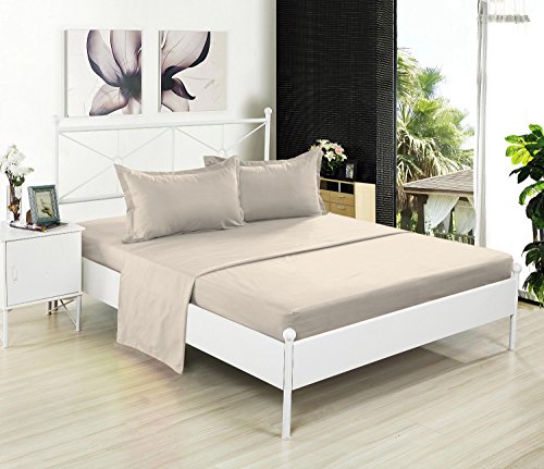 Crescent Bedding Full XL Sheets Sets - 4 Piece Full XL Size Beige Sheets, Double Brushed Sheets, Hotel Luxury Full XL Sheet Set, Extra Soft Bedding Sheets & Pillowcases