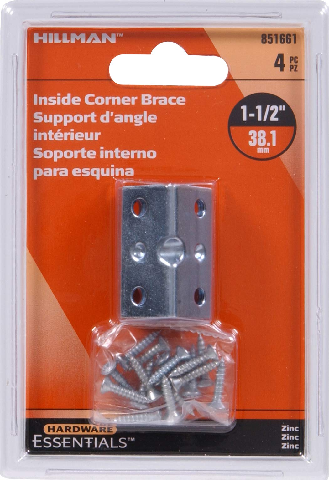 Hillman 851661 1-1/2 x 3/4-Inch Inside Corner Brace, Zinc Plated