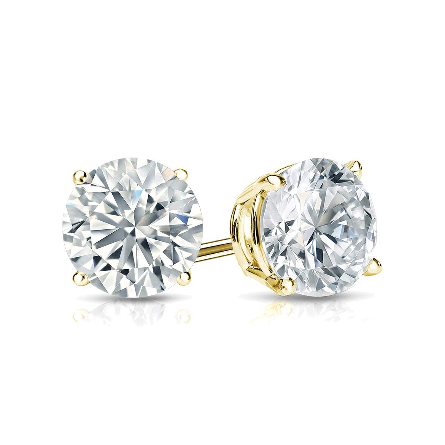 Diamond Wish - 1 Carat Lab Grown Diamond Round Stud Earrings for Women in 14k Yellow Gold (E-F, VS1-VS2, 1.00 cttw, IGI Certified) 4-Prong Setting Screw Back Studs