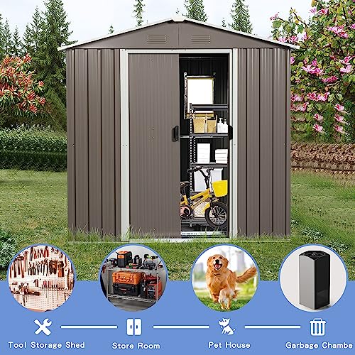 FRANSOUL 8ft x 4ft Outdoor Storage Shed with Lockable Sliding Doors,Metal Tool Shed with Anchors,Hooks and Shelf, Garden Shed Organizer for Yard Patio Lawn Deck,Easy to Assemble,Gray