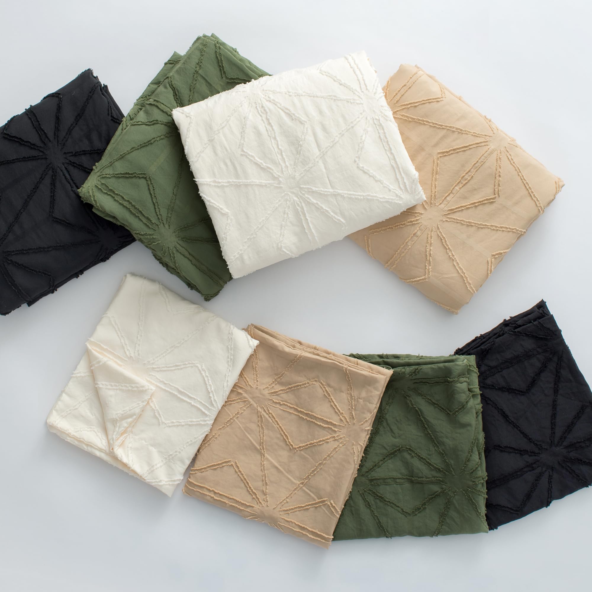 LONG CREATE Khaki Duvet Cover Twin Size - Tufted Duvet Cover Set Washed Microfiber, Boho Jacquard Pattern Comforter Cover with Zipper, Soft 2PCS Bedding Set (1 Duvet Cover 68x90, 1 Pillowcase)
