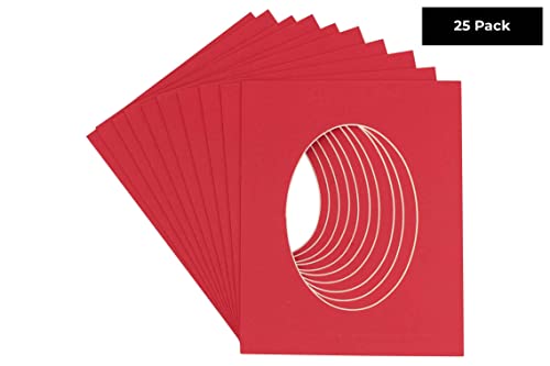 CountryArtHouse Cardinal Red Acid Free 17x22 Oval Picture Frame Mat with White Core Bevel Cut for 14x19 Pictures - Fits 17x22 Frame - Pack of 25 Matboards