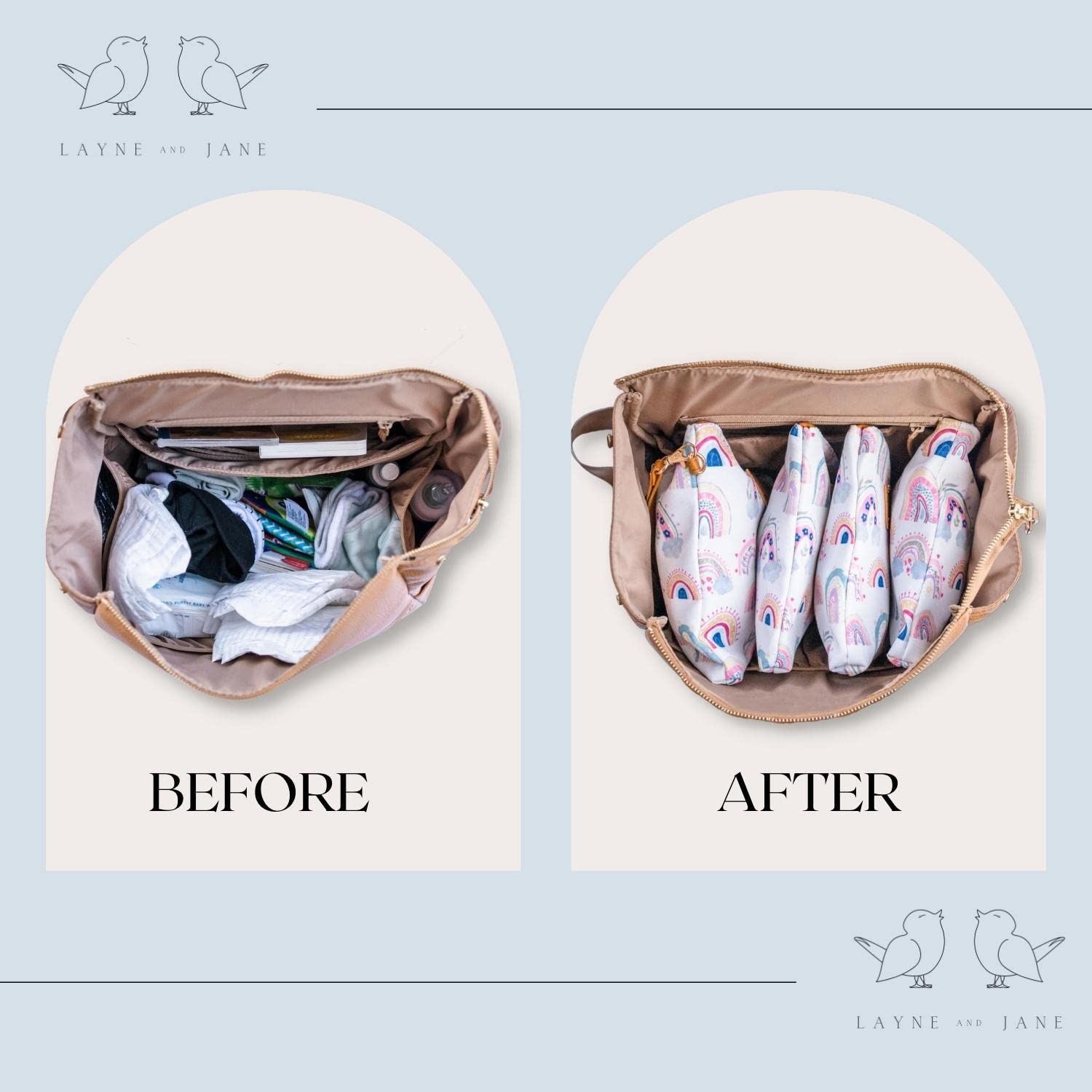Diaper Bag Organizing Pouches (Set of 4) - Rainbow Diaper Bag Organizer Pouches - Baby Diaper Clutch Bag, Wet Bag, Mama Bag, Snacks Diaper Bag Insert - Waterproof Lining - Diaper Bag Organizer Insert