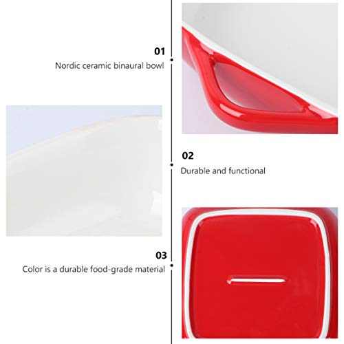 Ceramic Bread Pan Ceramic Cooking Dish Nordic Binaural Cake Dessert Bread Baking Pan with Cover Lid Micro Oven Square Plate Tray for Home Kitchen Shop Red Ceramic Loaf Pan