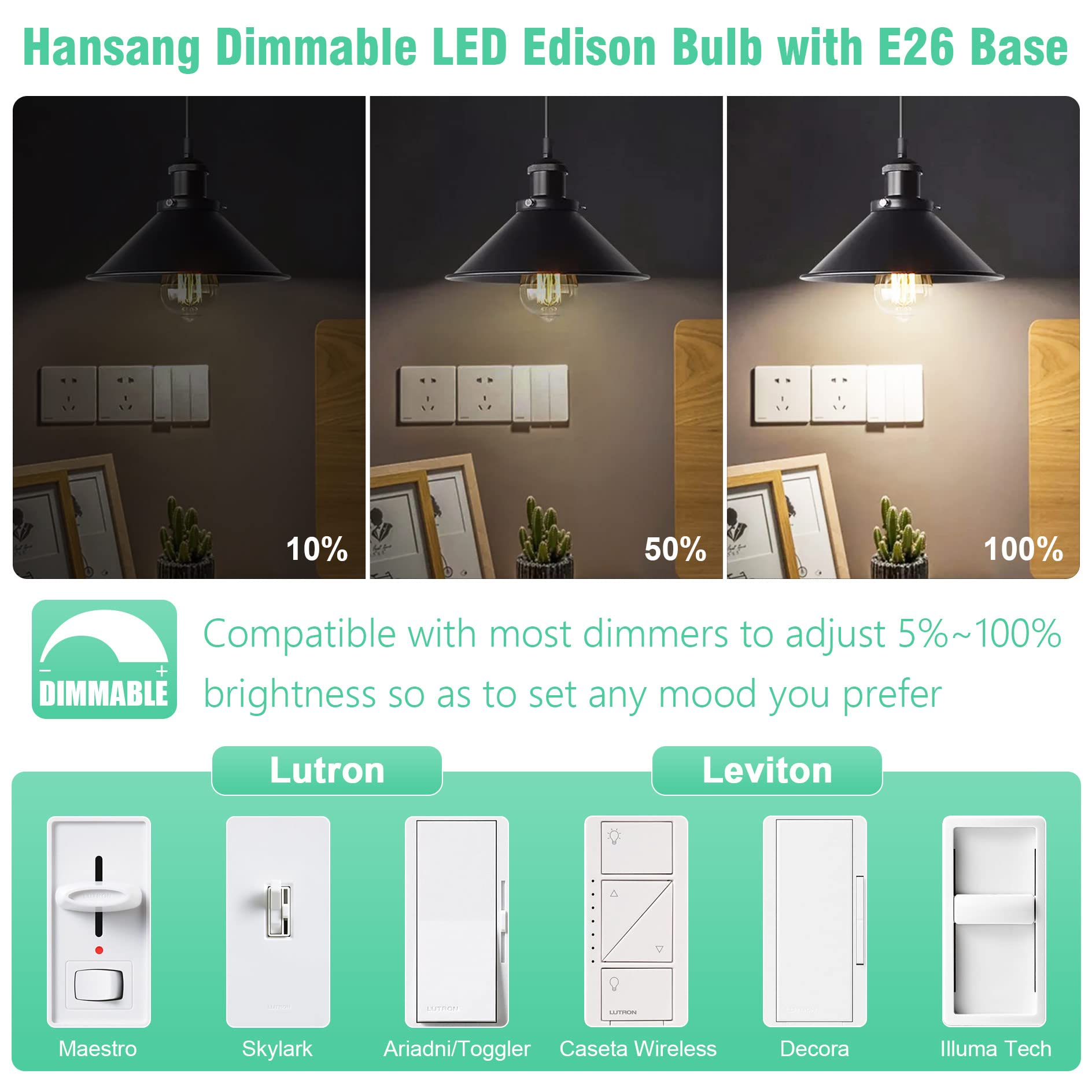 Hansang Dimmable Edison Light Bulbs E26 LED Bulb 60 Watt Equivalent, 4000K Natural Daylight Vintage Light Bulbs E26 Standard Base, Antique ST58 6W LED Filament Bulb,CRI 85+, Clear Glass, 700LM, 6 Pack